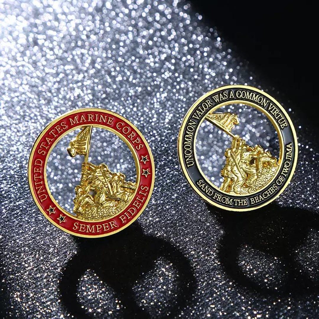 US Marine Corps Iwo Jima Challenge Coins - Gold - Plated Double - Sided ...
