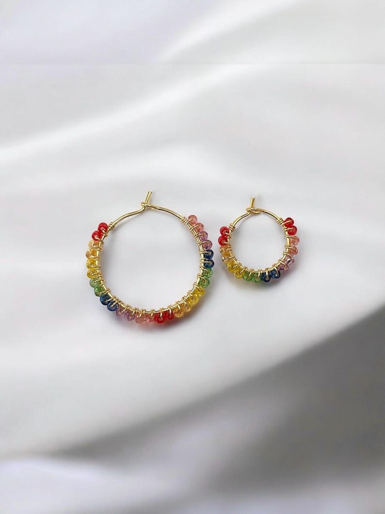 Rainbow Hoop Earrings in 18k Gold or Sterling Silver • Rainbow Color ...