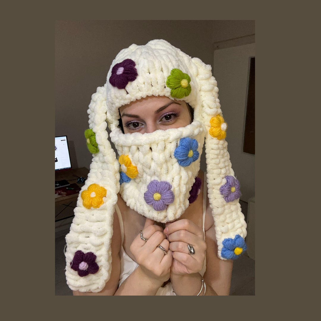3D Embroidered Flower Balaclava: Floral Face Mask Beanie - Etsy
