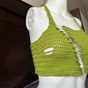 Rave Safety Pin Crochet Crop Top Festival Wear Crop Top, Distressed ...