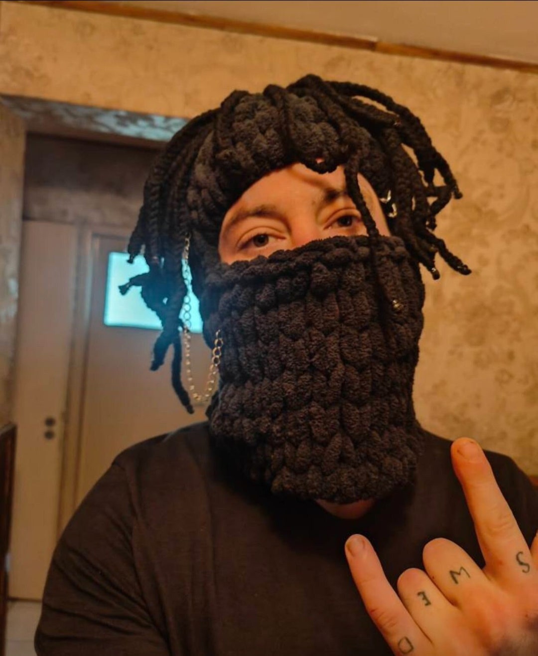 Face Mask With Hair, Knit Balaclava Mask, Hair Braids Ski Mask, Design ...