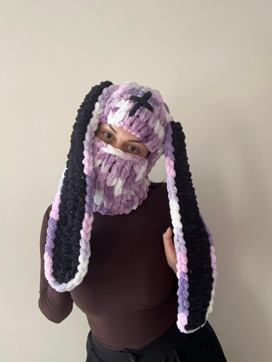 Bunny Knitted Balaclava Mask, Rabbit Balaclava, Animal Ears Hat, Bunny ...