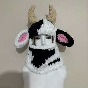 Cow Balaclava Hat, Knit Cow Beanie, Cow Beanie, Animal Balaclava Mask ...