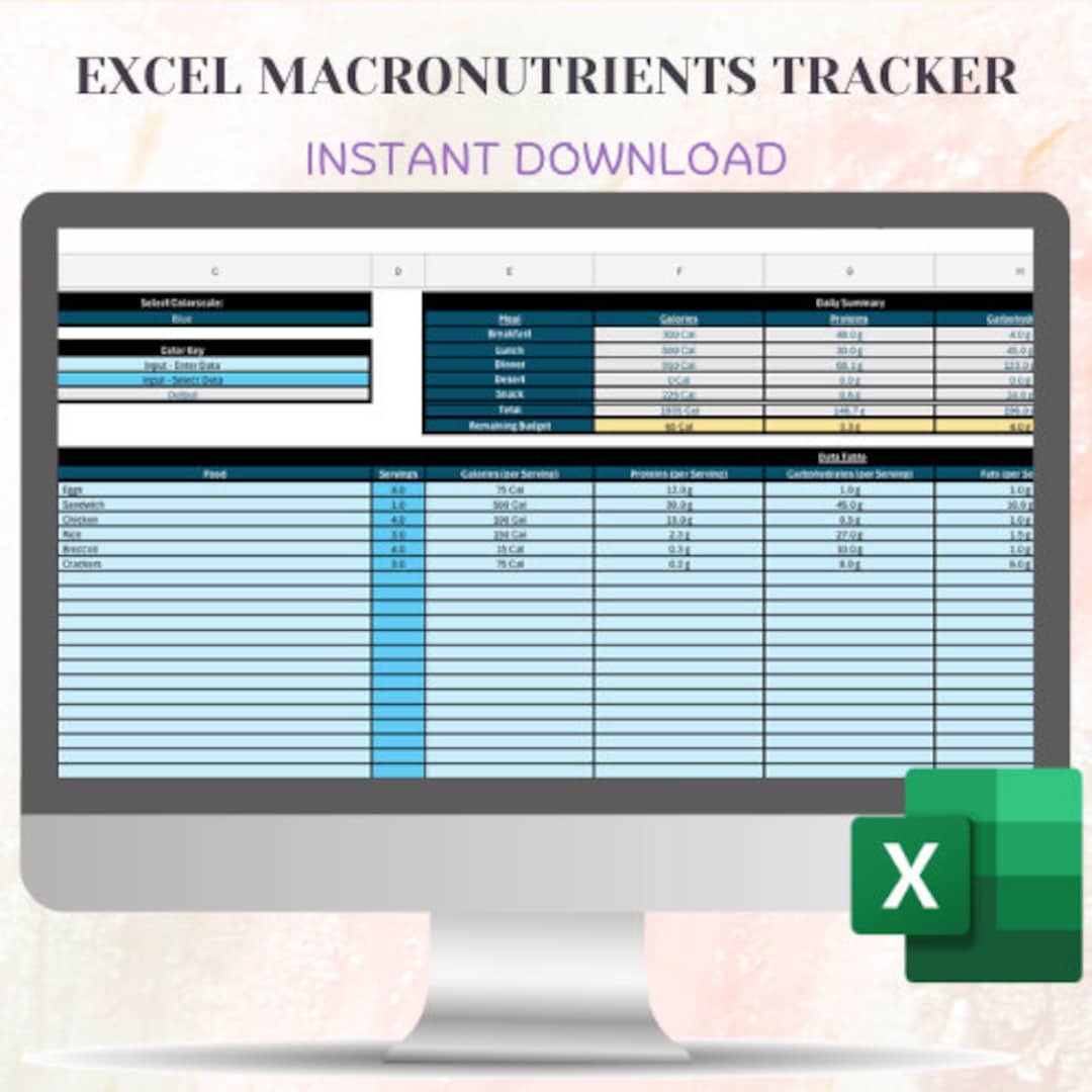 Excel Macronutrient Tracker Spreadsheet | Track Calories, Proteins ...