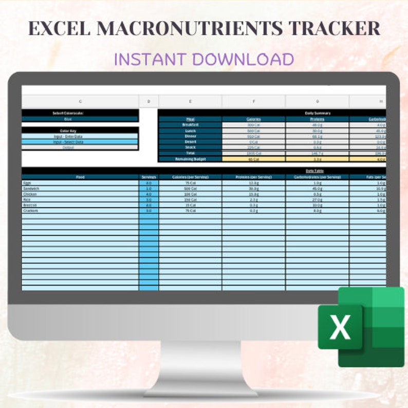 Excel Macronutrient Tracker Spreadsheet Track Calories, Proteins ...
