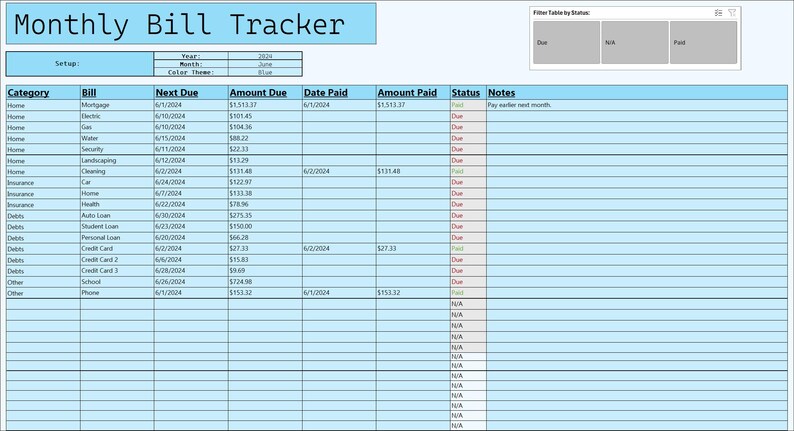 Monthly Bill Tracker Excel Template Automated Payment Calendar ...