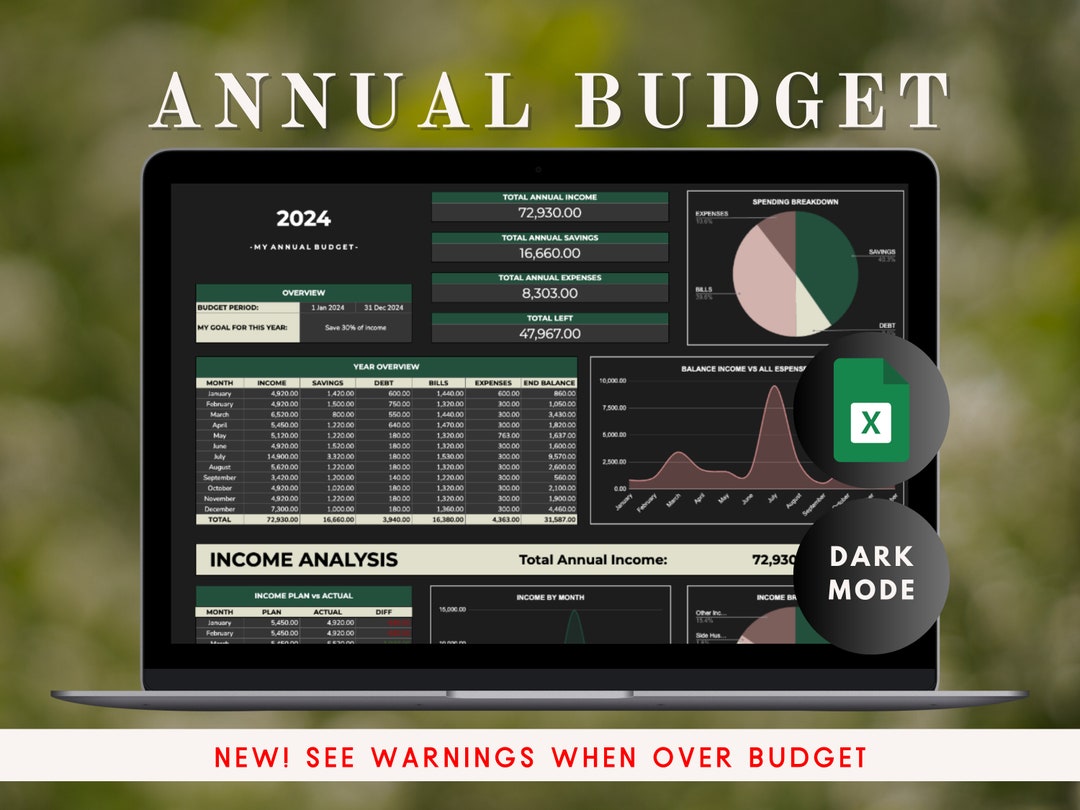 Annual Dark Mode Budget Planner | Simple & Beginner Budgeting ...