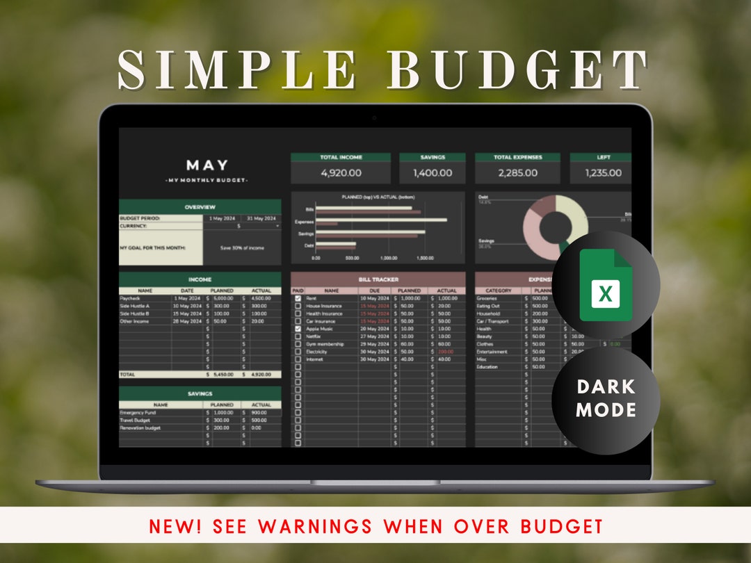 Dark Mode Simple Budget Planner Easy & Beginner Budgeting Planning ...