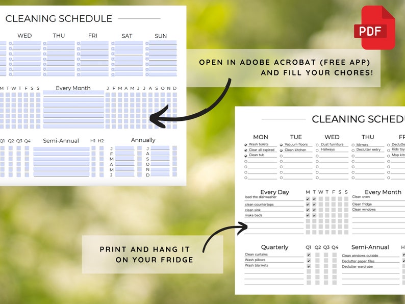 Editable Black and White Cleaning Schedule Weekly, Monthly, Annual ...