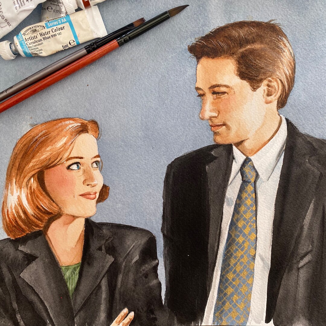 X Files Mulder & Scully Original Watercolour Painting Watercolour Art ...