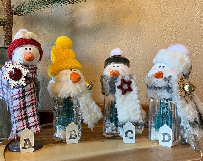 Reimagined Salt/pepper Shaker Snowman/woman W/handmade Clay Heads and ...