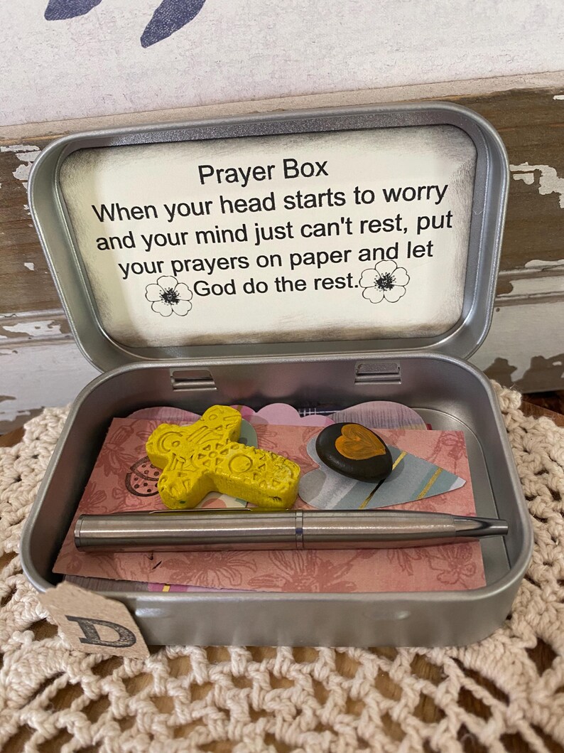 Prayer Box Tin W/handmade Clay Pocket Cross, Clay/painted Heart, Pen ...