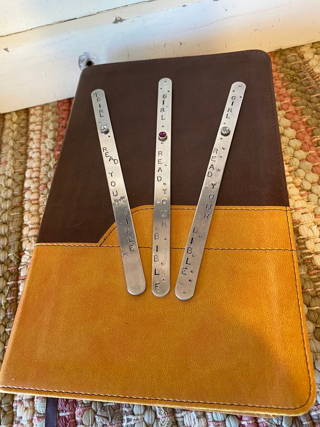 Girl Read Your Bible Hand Stamped Flat Oblong Bookmark W/ Rhinestone ...