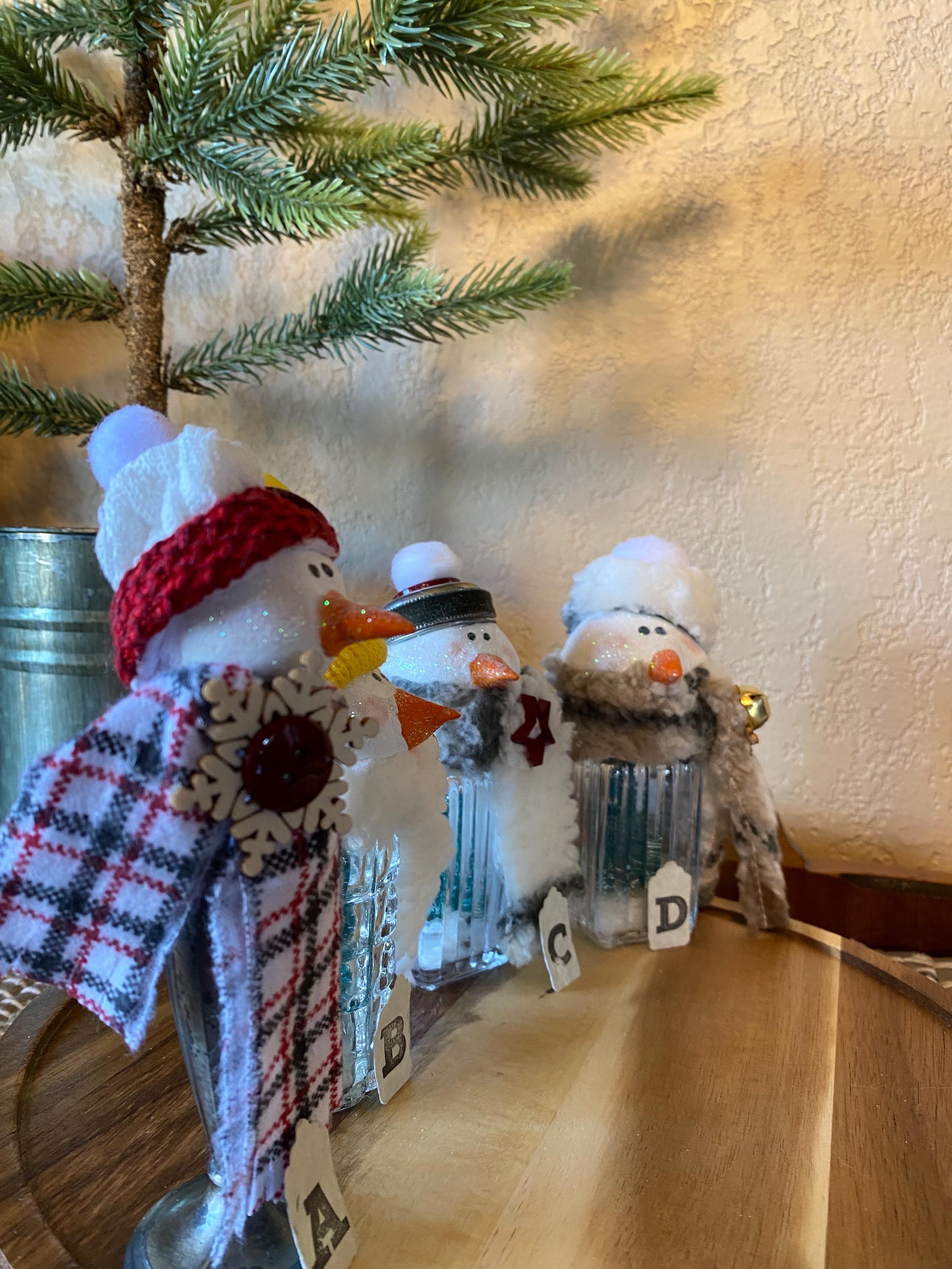 Reimagined Salt/pepper Shaker Snowman/woman W/handmade Clay Heads and ...