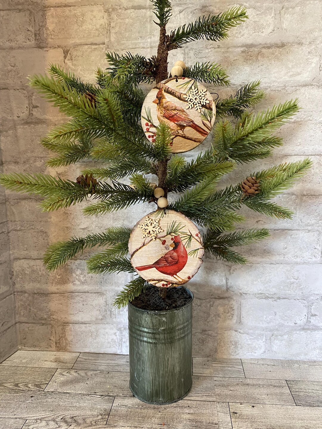 Handmade Decoupaged Wood Slice Cardinal Bird Ornaments*set of 2*paper ...