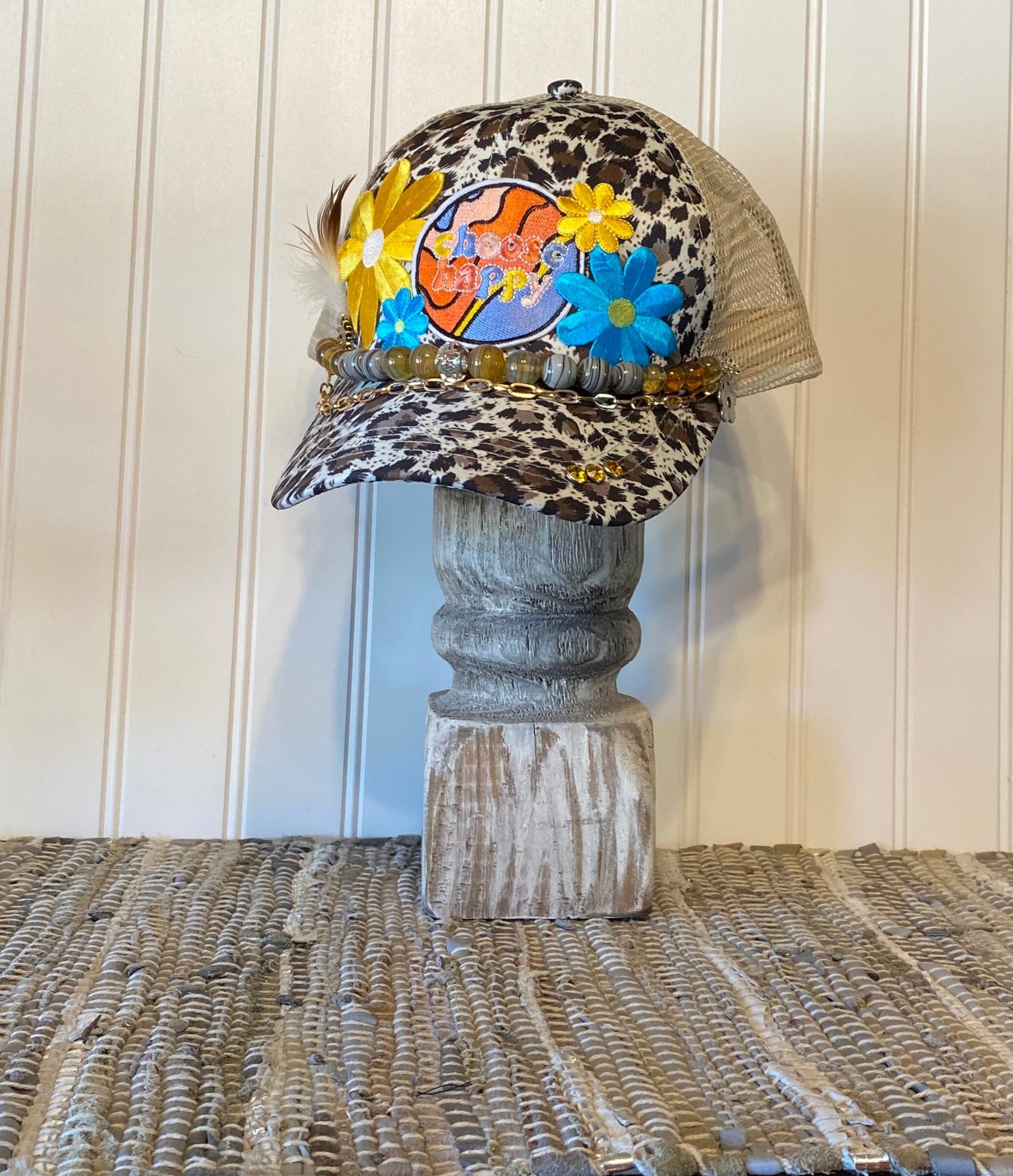 Women's Retro Style Multi Patch Trucker Cap With Double Trucker Chains ...