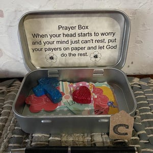 Prayer Box Tin W/handmade Clay Pocket Cross Heart & Plenty of Pretty ...