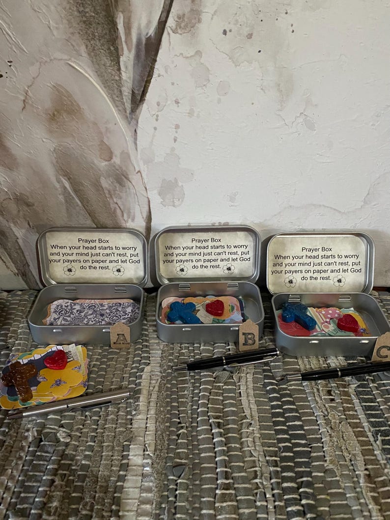 Prayer Box Tin W/handmade Clay Pocket Cross Heart & Plenty of Pretty ...