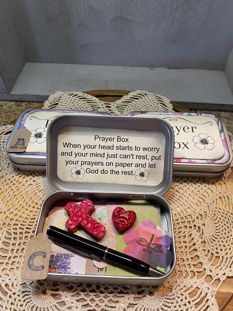Prayer Box Tin W/handmade Clay Pocket Cross, Clay Painted Heart, Pen ...