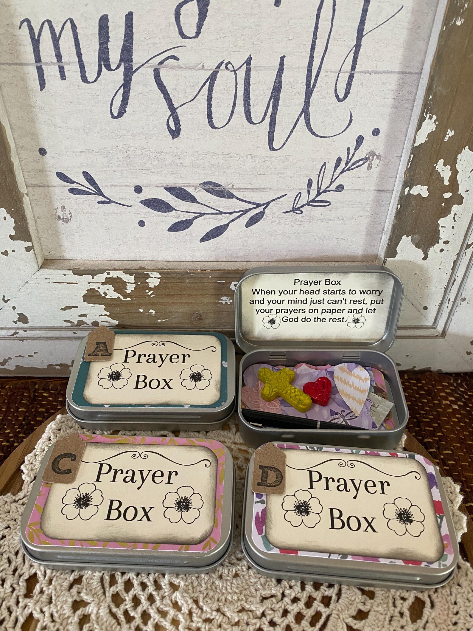 Prayer Box Tin W/handmade Clay Pocket Cross, Clay/painted Heart, Pen ...