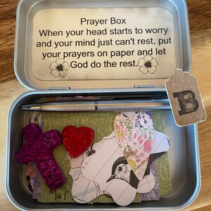 Prayer Box Tin W/handmade Clay Pocket Cross, Clay Heart, Pen & Plenty ...