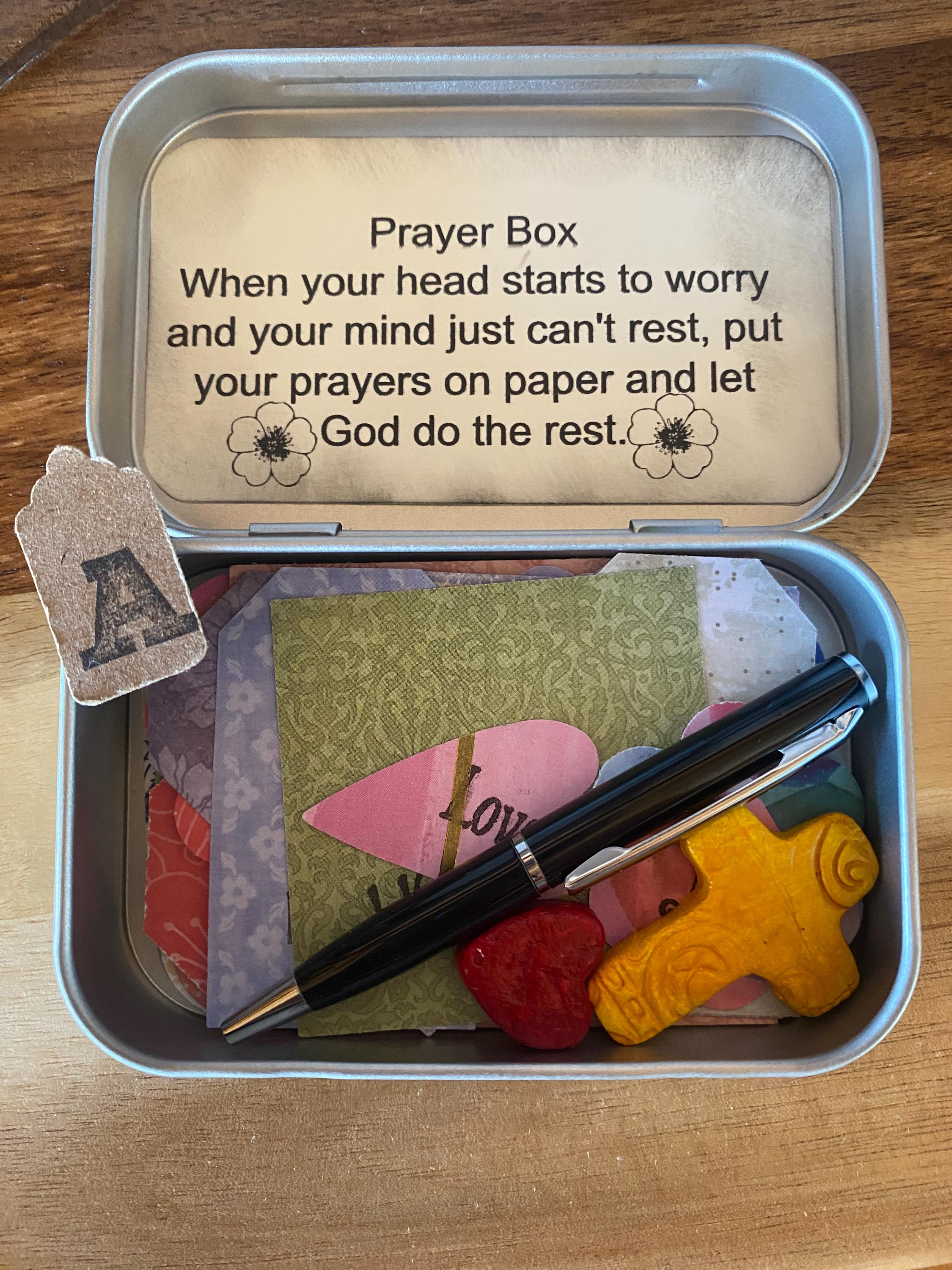 Prayer Box Tin W/handmade Clay Pocket Cross, Clay Heart, Pen & Plenty ...
