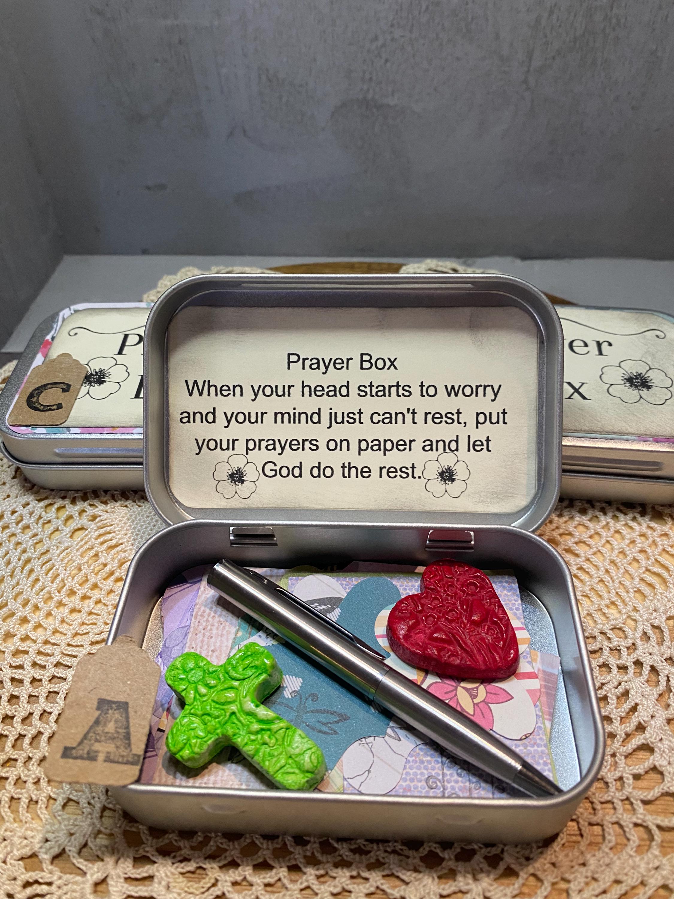 Prayer Box Tin W/handmade Clay Pocket Cross, Clay/heart, Pen & Plenty ...