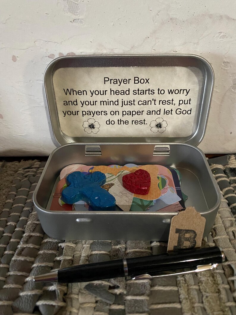 Prayer Box Tin W/handmade Clay Pocket Cross Heart & Plenty of Pretty ...
