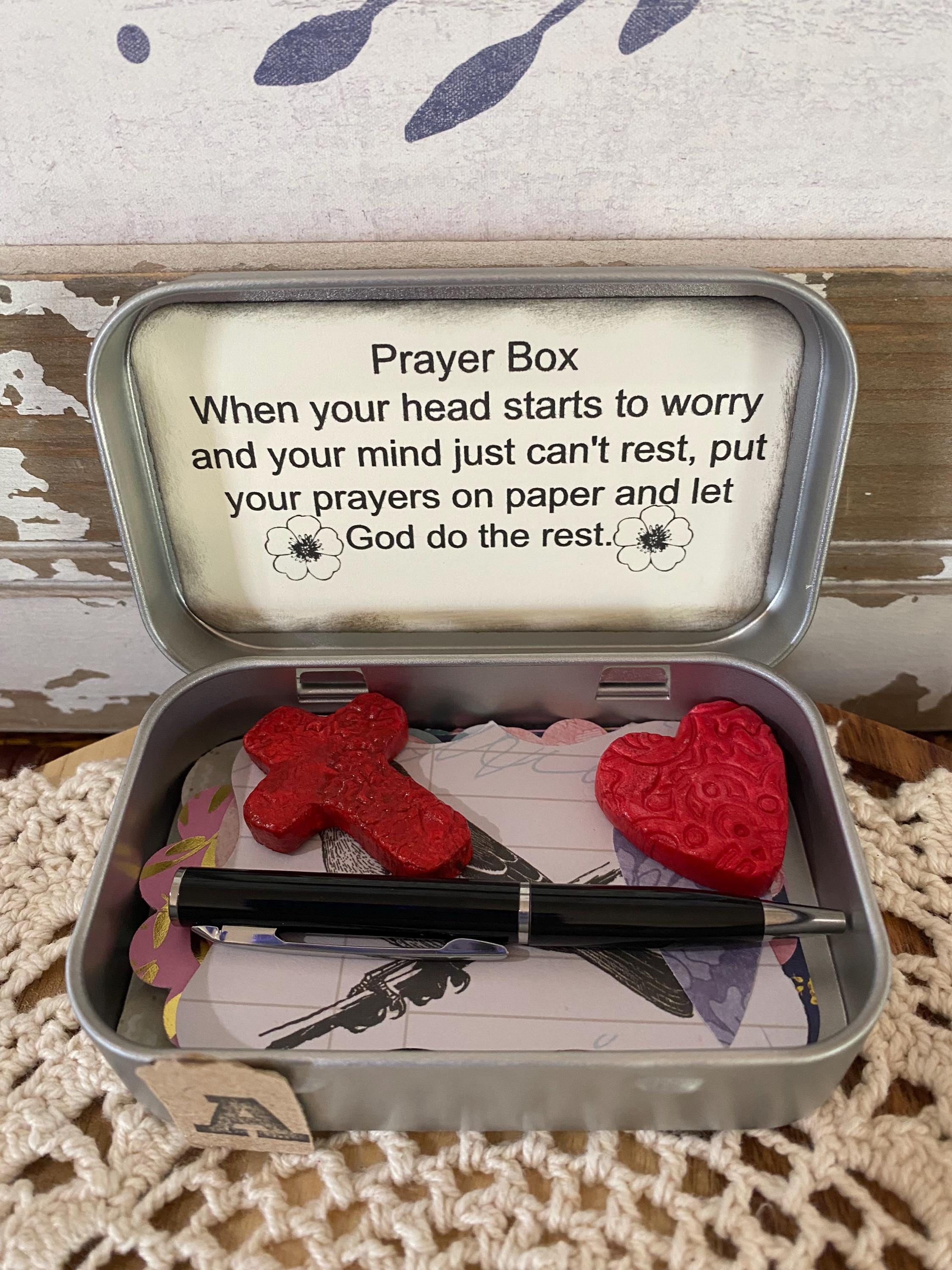 Prayer Box Tin W/handmade Clay Pocket Cross, Clay/painted Heart, Pen ...