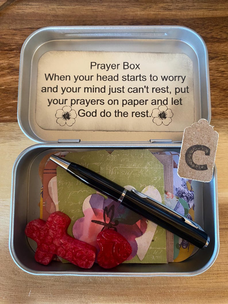 Prayer Box Tin W/handmade Clay Pocket Cross, Clay Heart, Pen & Plenty ...