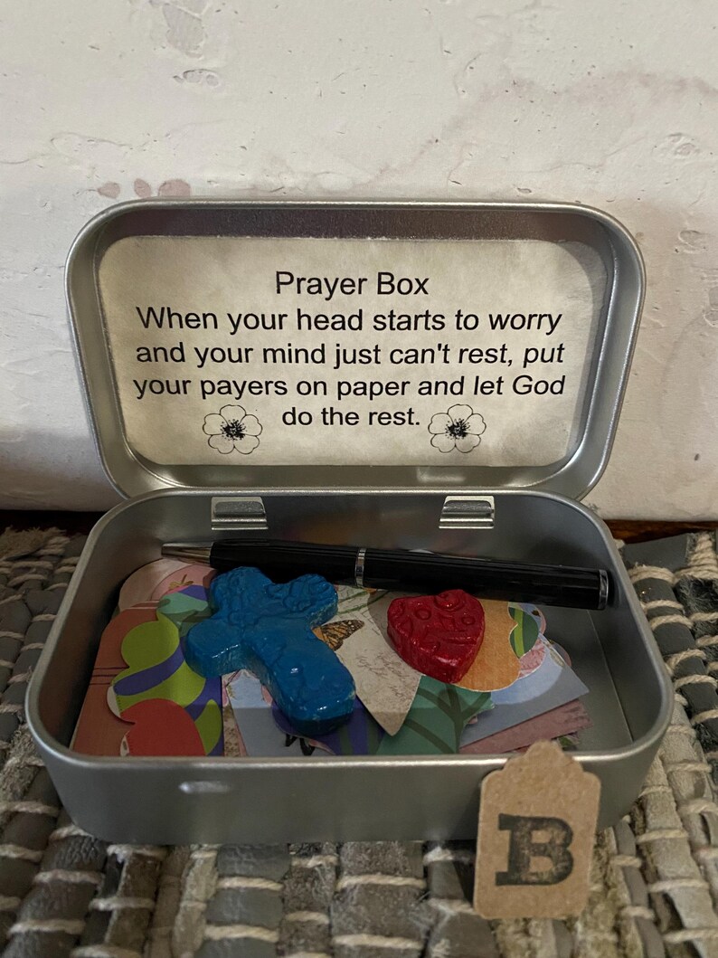 Prayer Box Tin W/handmade Clay Pocket Cross Heart & Plenty of Pretty ...