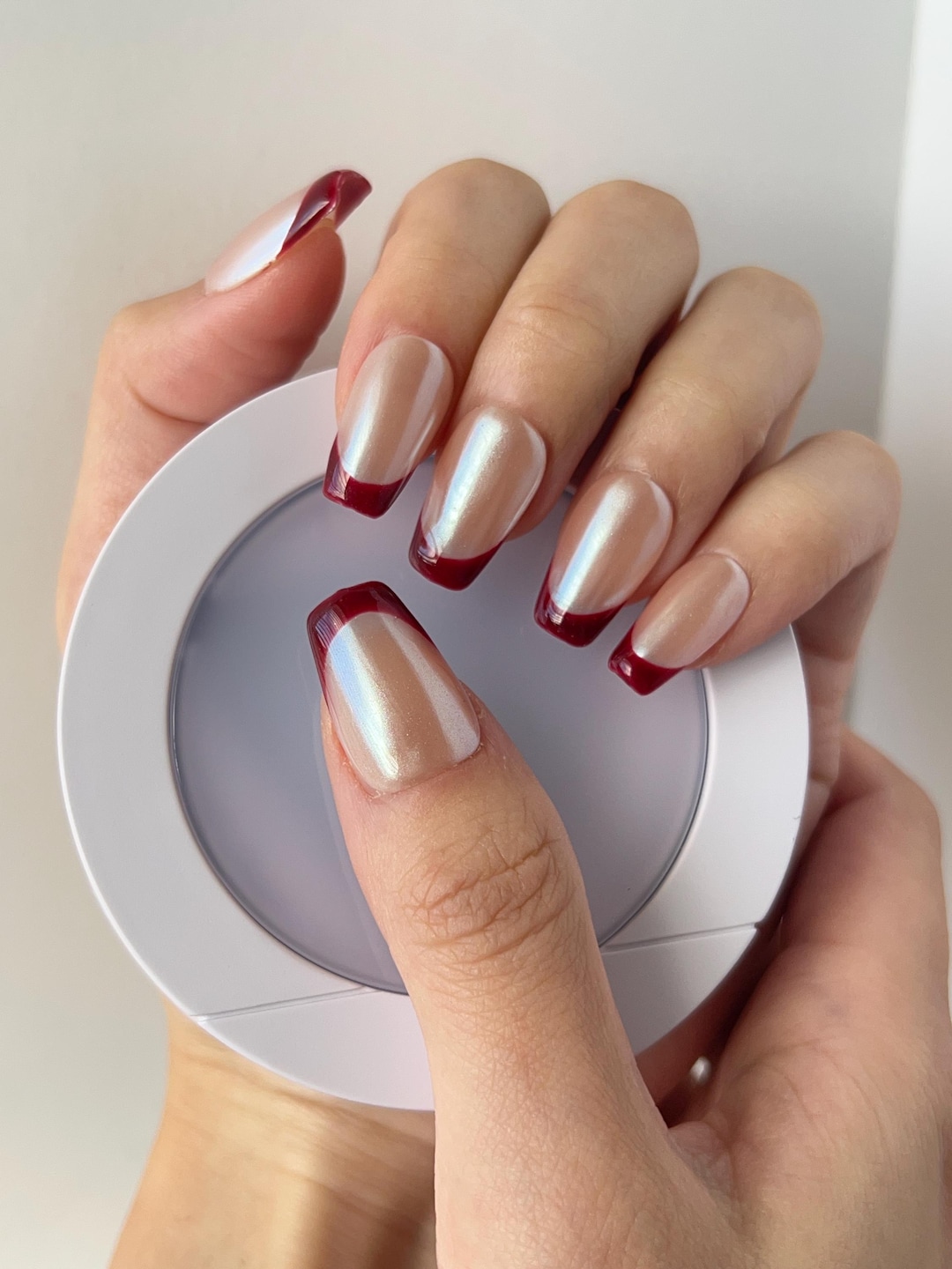 Red French With Chrome Powder - Etsy