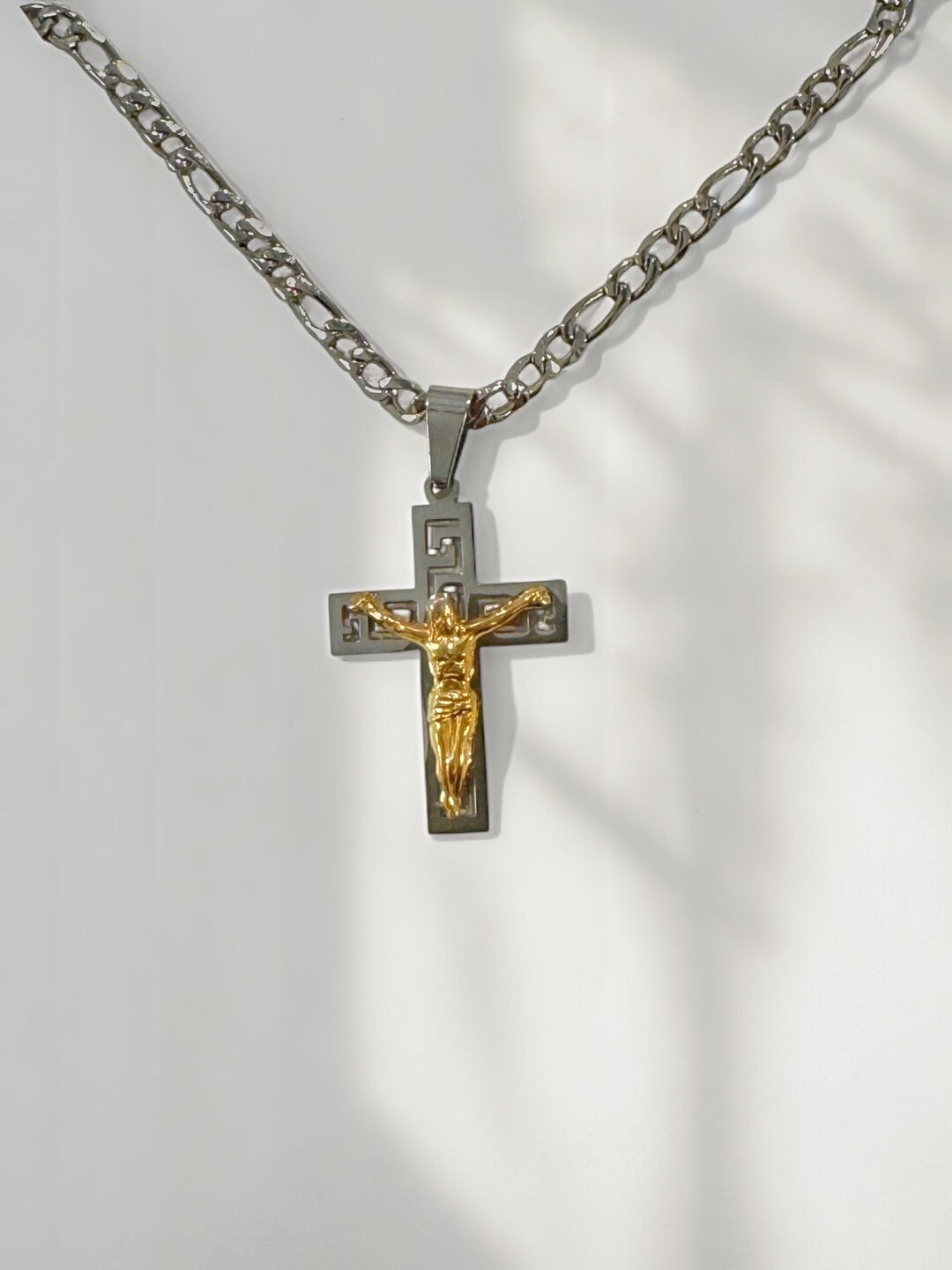 Jesus Piece Necklace – 4mm Figaro Chain – Stainless Steel Christian ...