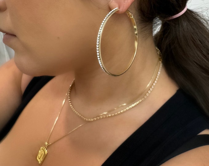 Gold Filled Classic French Hoop Earrings, Cubic Zirconia Hoop Earrings ...