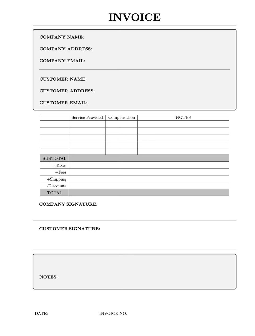 Invoice Template [digitally Fillable And/or Printable] [NO Adobe or PDF ...