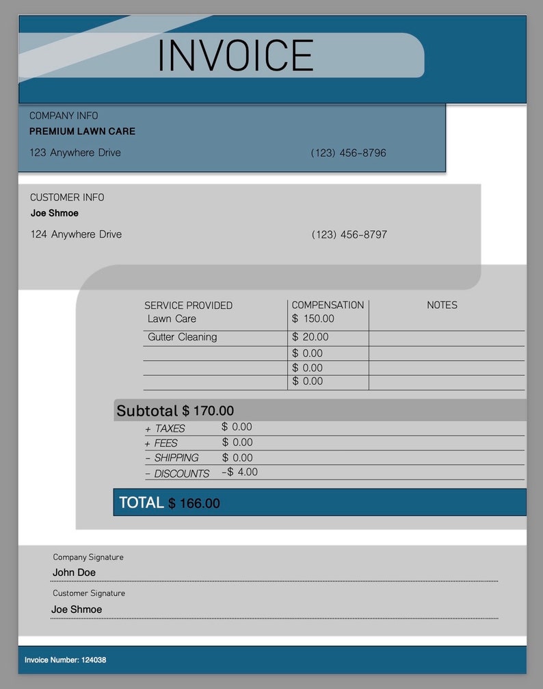 Invoice Template Auto Calculate Fillable/editable Professional PDF - Etsy