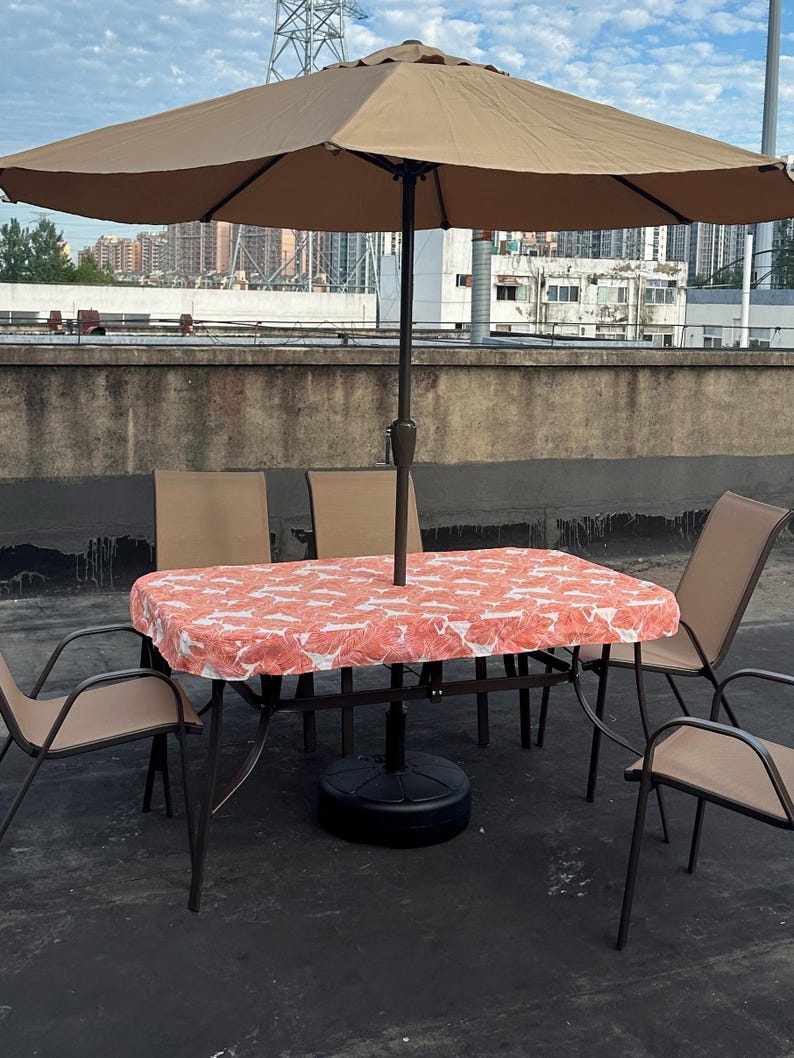 Salmon Coloured Palm Leaf Outdoor Waterproof Tablecloths, Parasol ...