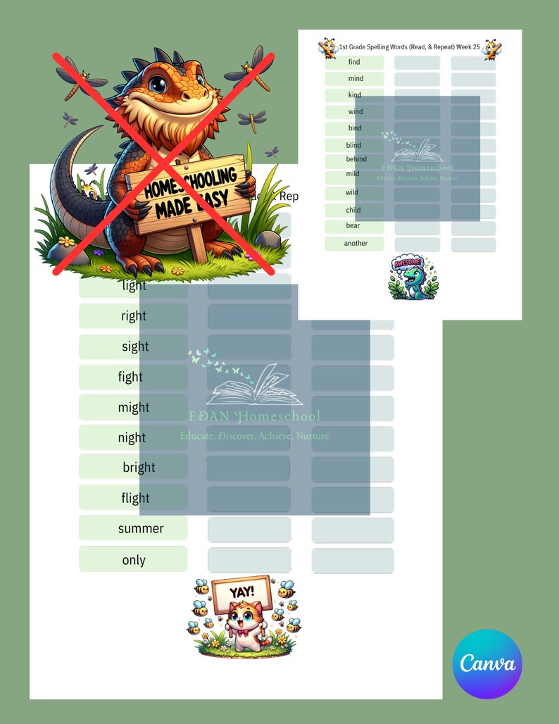 First Grade Spelling Word Packet, 36 Weeks, Homeschool - Etsy