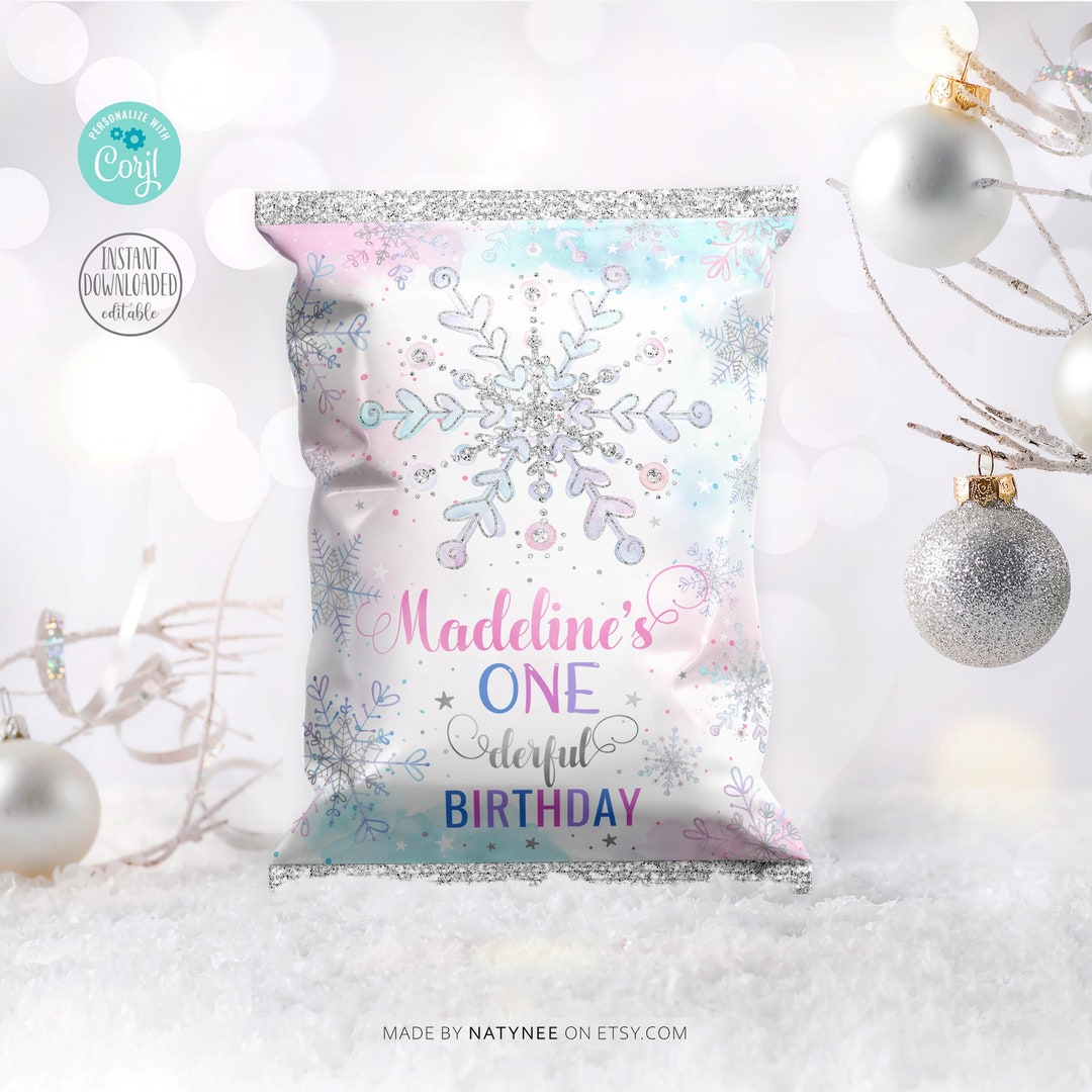 PRINTABLE Snowflake Birthday Party Favor Treat Bags Wrapper. Editable ...