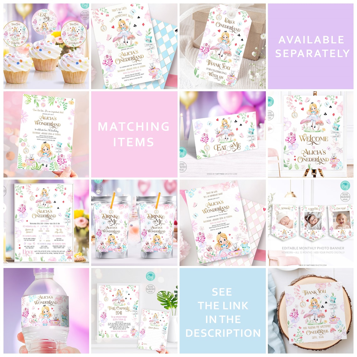 Editable Alice in Wonderland 1st Birthday Party Decoration. Printable ...