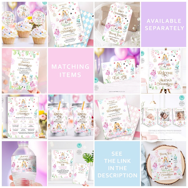 Editable Alice in Wonderland 1st Birthday Party Decoration. Printable ...