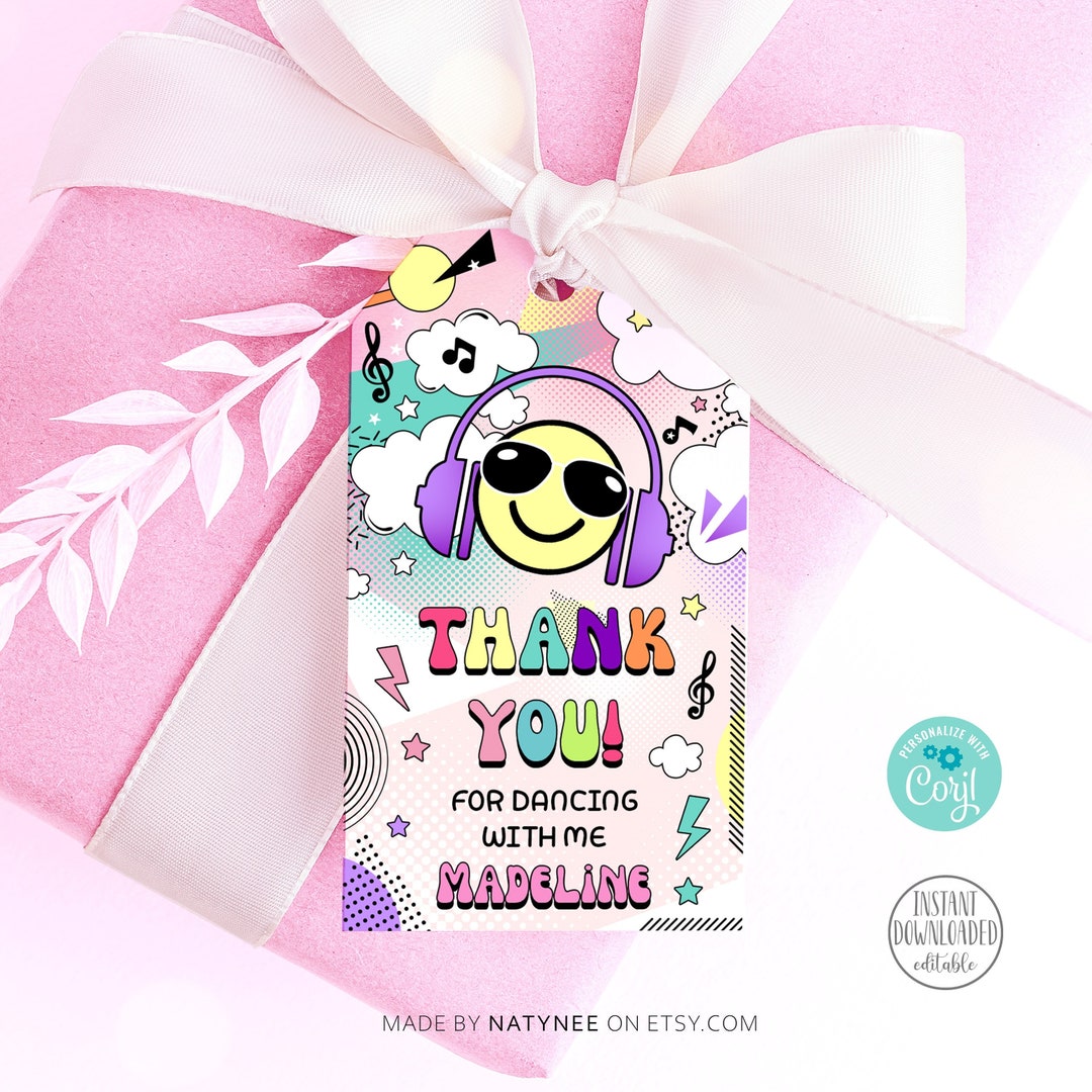 DISCO PARTY Birthday Gift Tag. Editable Girl Birthday Retro Dance Party ...