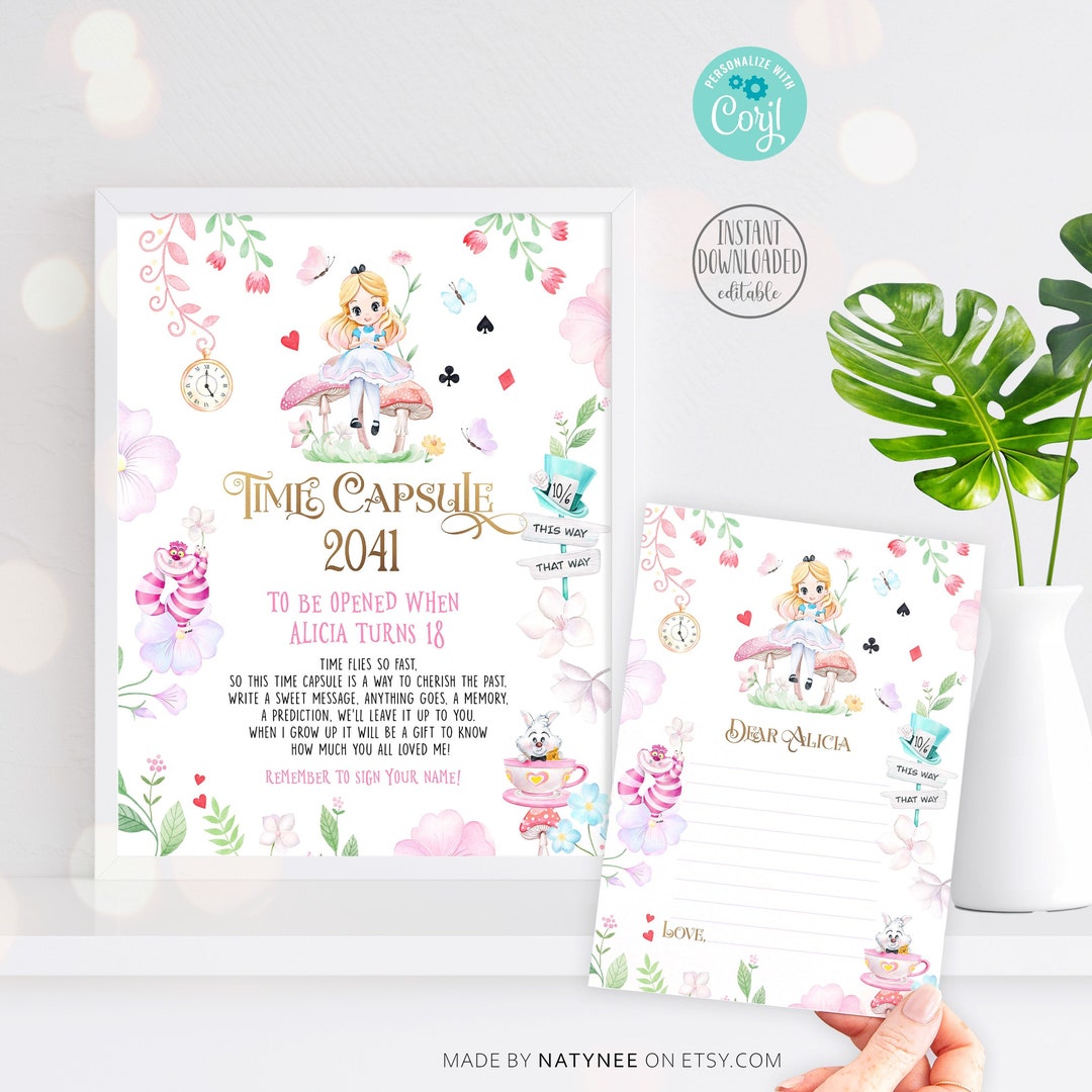 Alice in Wonderland Time Capsule Sign & Cards: 1st Birthday Decor ...
