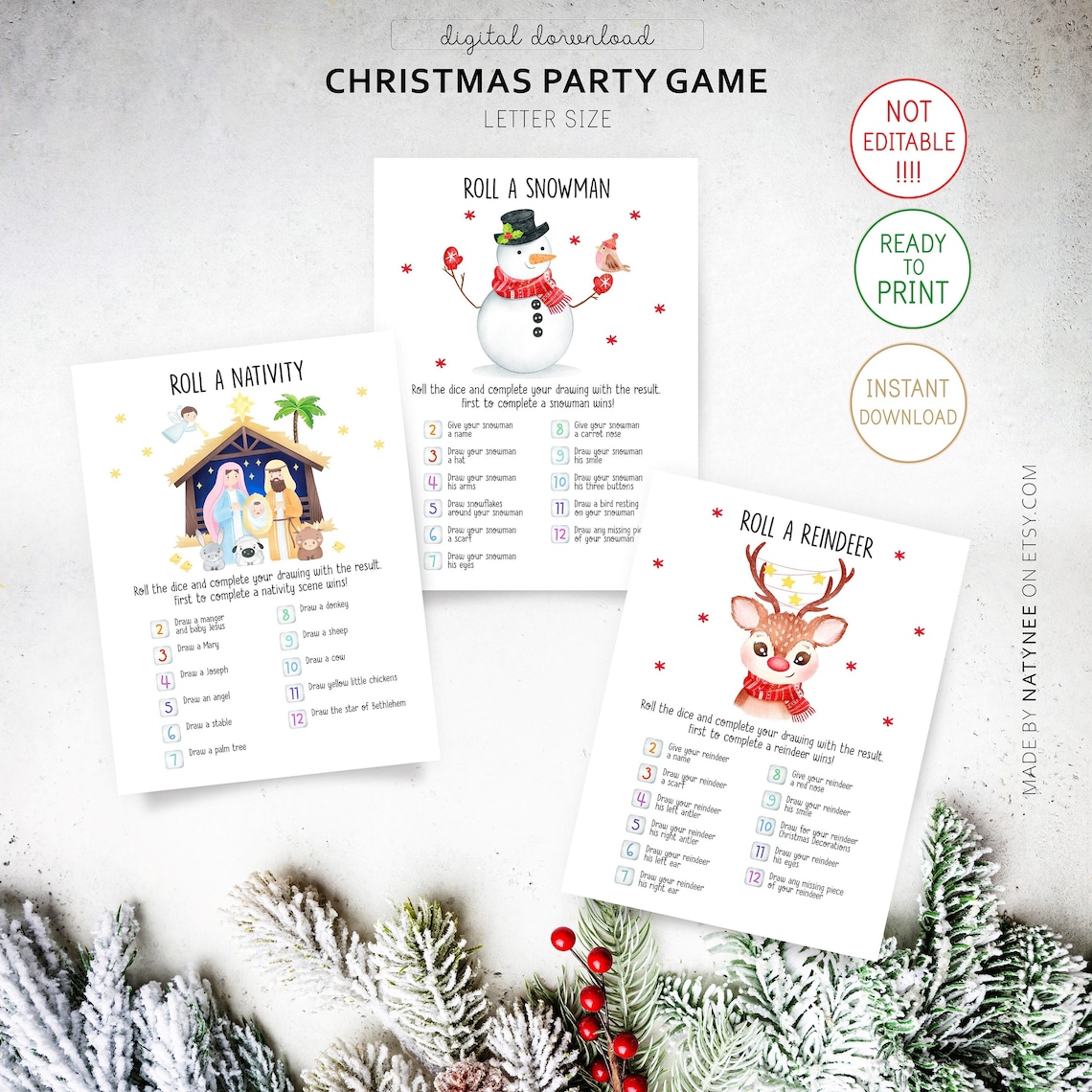 Printable Family Christmas Dice Game. Roll a Snowman Game. Roll a ...
