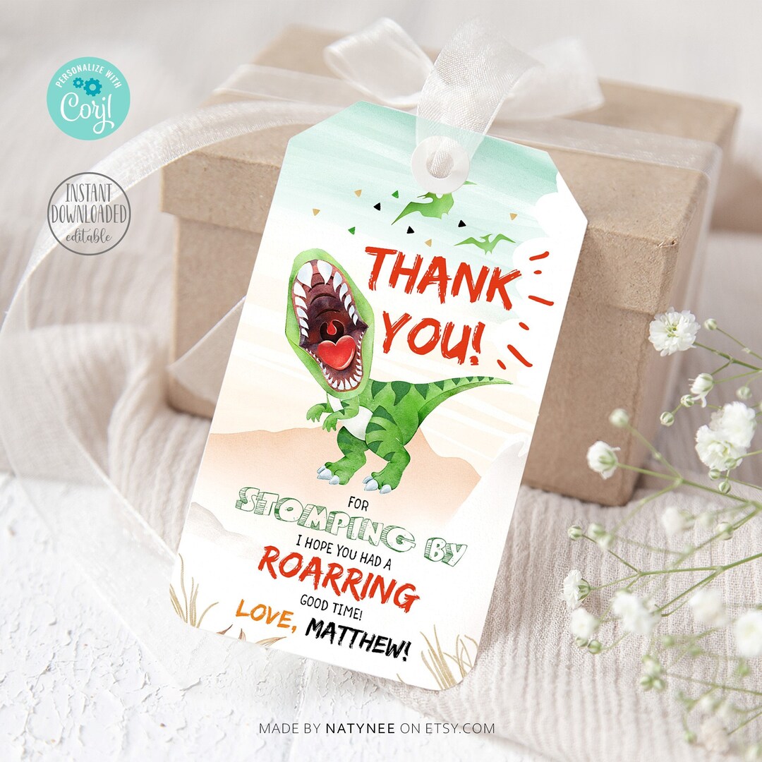 Editable Roar Dinosaur Favor Tag. Printable Dinosaur Gift Tags. T-rex ...