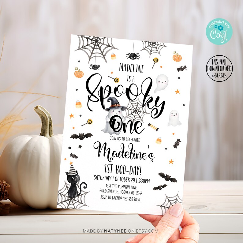1st Birthday Invitation Spooky One Halloween, Editable First Boo Day ...