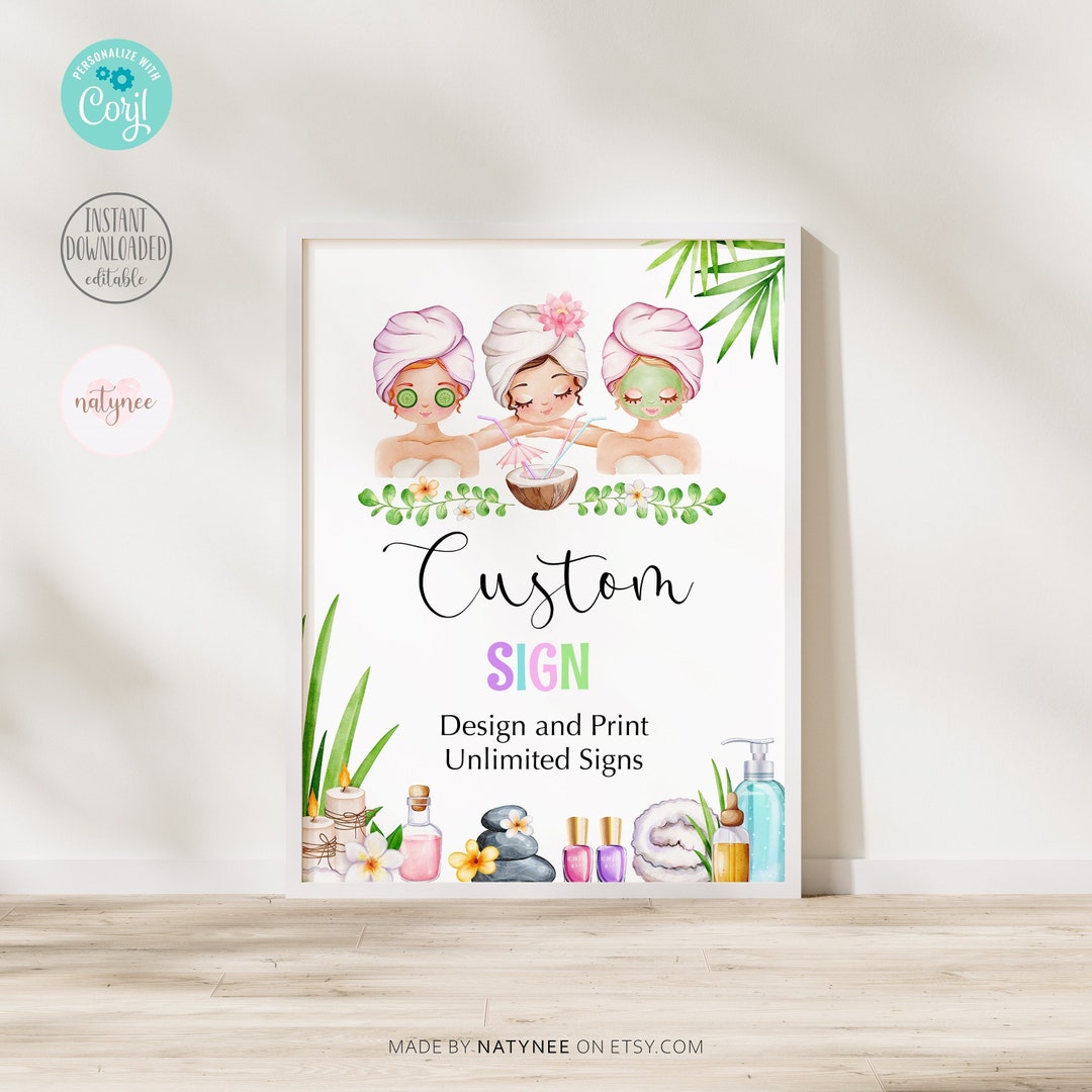 Editable Custom Sign Spa Party Birthday. Spa Party Welcome Banner ...