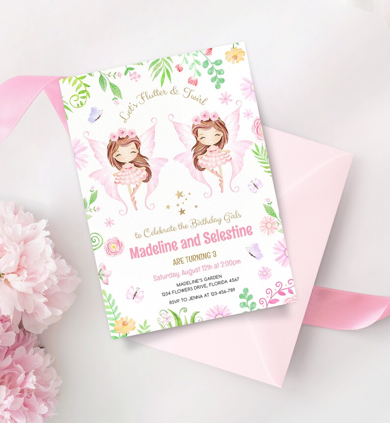 Editable Double Fairy Birthday Invitation: Wildflower Garden Party ...