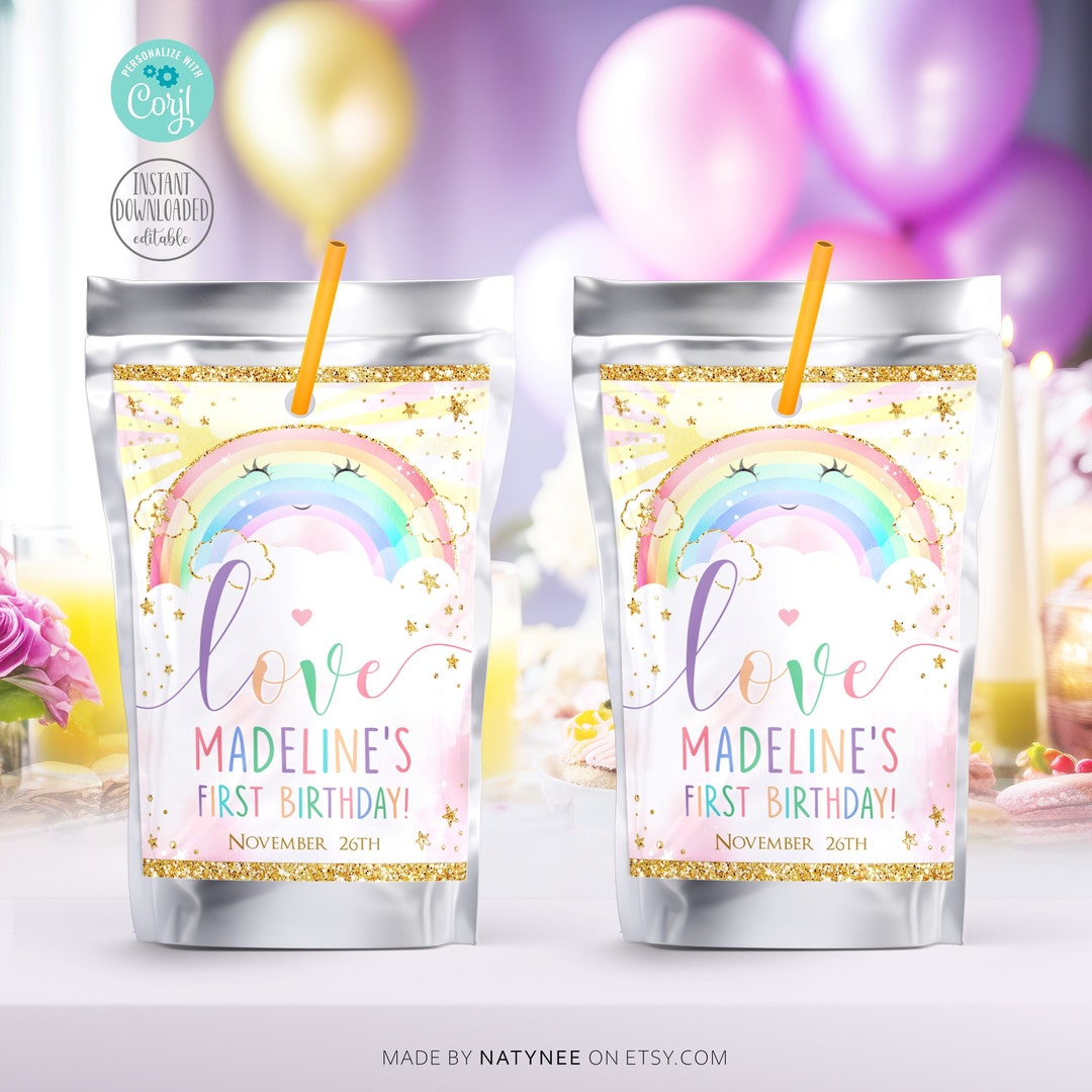 PRINTABLE Pastel Rainbow 1st Birthday Party Favor Capri Sun Wrapper ...