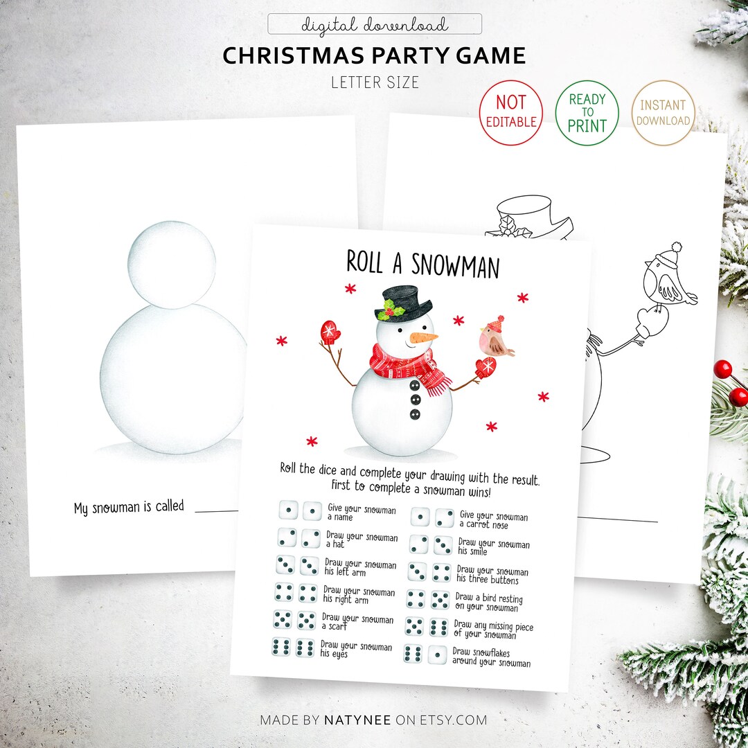 Printable Family Christmas Dice Draw Game. Roll a Christmas Snowman ...